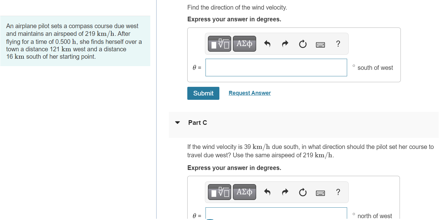 Solved An airplane pilot sets a compass course due west and | Chegg.com