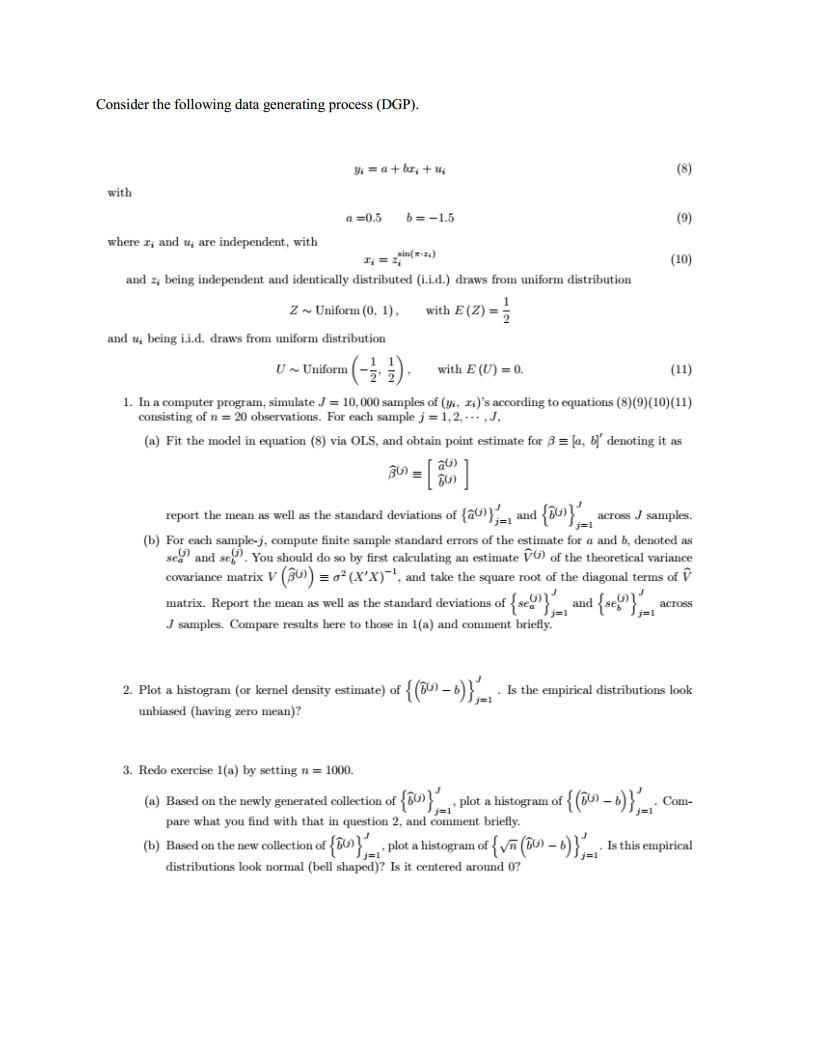 Consider The Following Data Generating Process Dgp