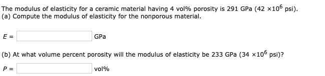Solved The modulus of elasticity for a ceramic material | Chegg.com