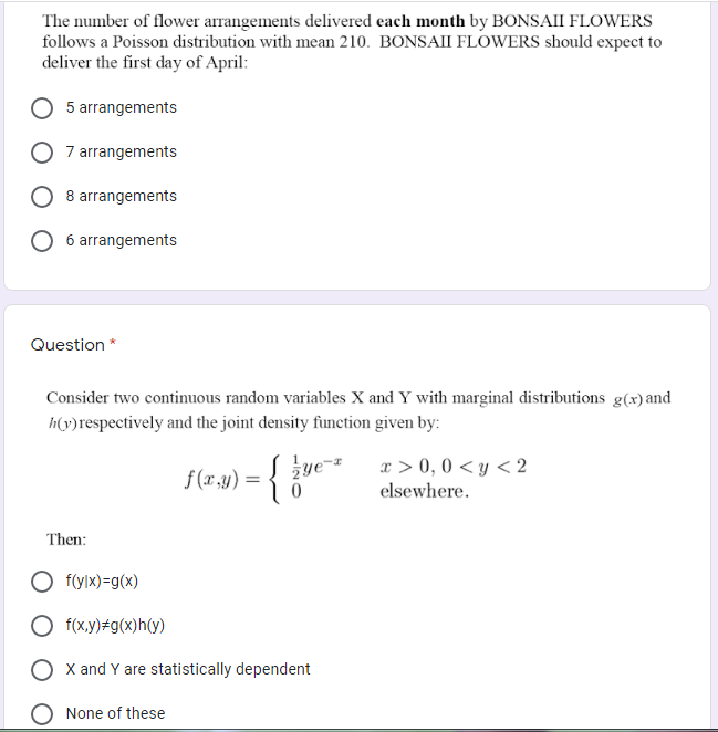 Solved The number of flower arrangements delivered each | Chegg.com