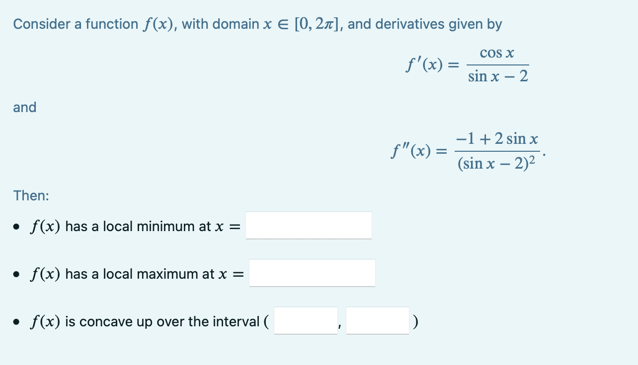Solved Consider a function f(x), with domain x∈[0,2π], and | Chegg.com