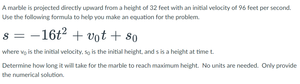 Solved A marble is projected directly upward from a height | Chegg.com