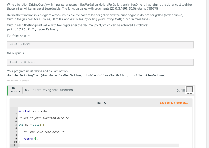 Solved Write A Function Driving Cost With Input Parameters 3739