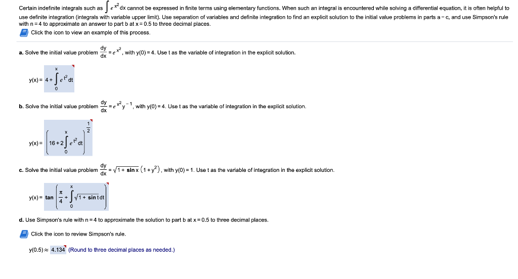 Solved Certain indefinite integrals such as e* dx cannot be | Chegg.com