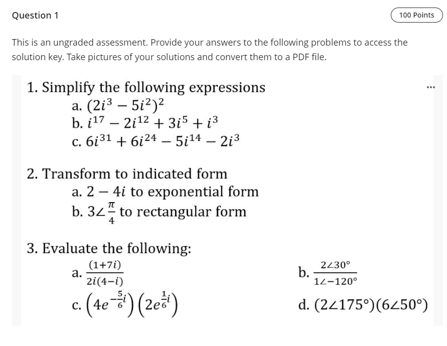 Solved Question 1 100 Points This is an ungraded assessment. | Chegg.com