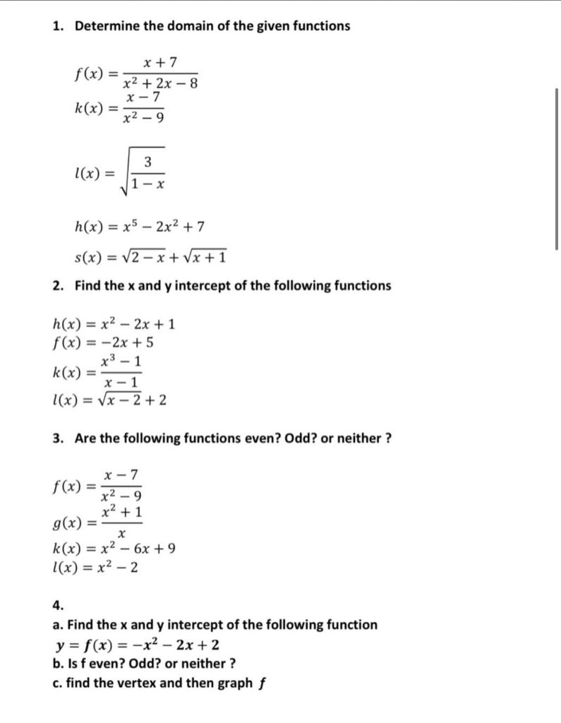 Solved 1. Determine the domain of the given functions | Chegg.com
