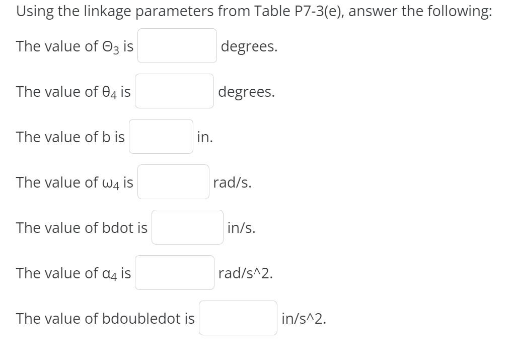 Solved Using the linkage parameters from Table P7-3(e), | Chegg.com