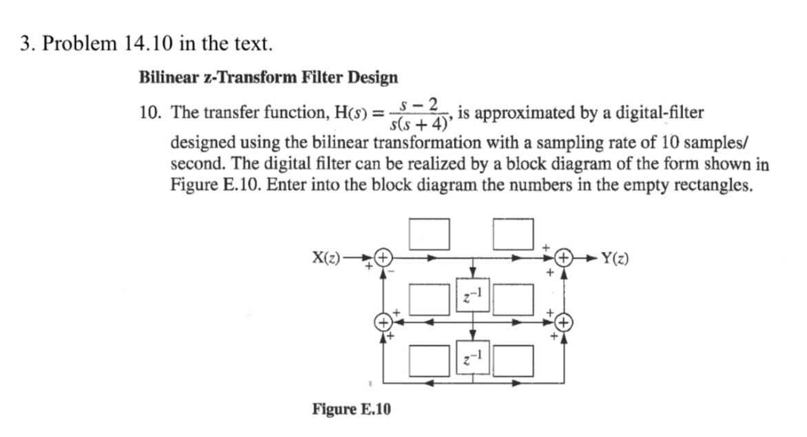 Solved 3. Problem 14.10 in the text. Bilinear z-Transform | Chegg.com