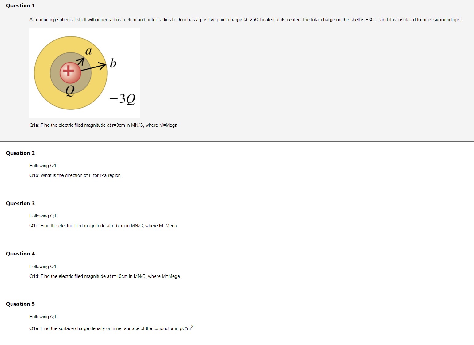 Solved Question 1Q1a: Find the electric filed magnitude at | Chegg.com