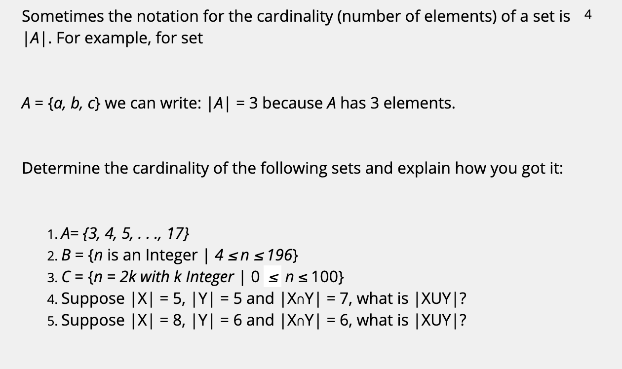 Solved Determine The Cardinality Of The Following Sets And Chegg Solved Determine The Cardinality Of The Following Sets And Chegg