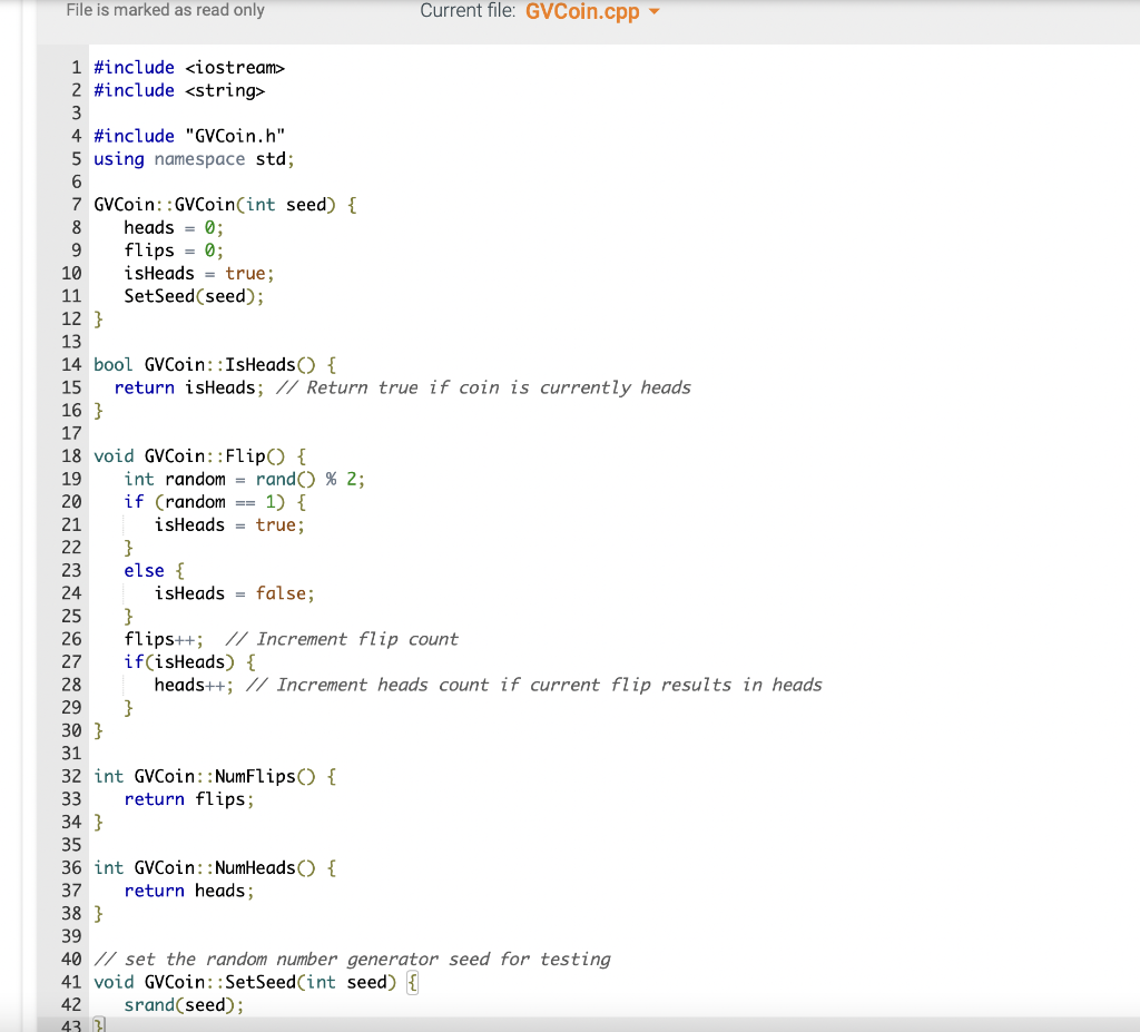 Solved 24.20 LAB: Consecutive heads Given main() and GVCoin | Chegg.com
