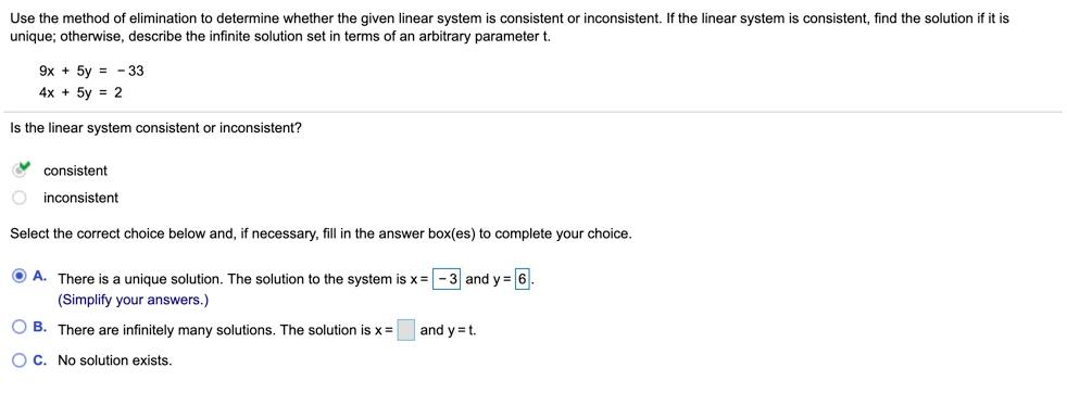 Solved Use the method of elimination to determine whether | Chegg.com