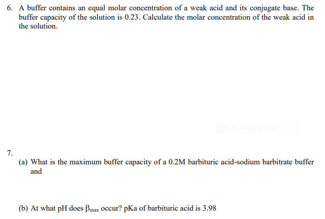 Solved 6. A buffer contains an equal molar concentration of | Chegg.com