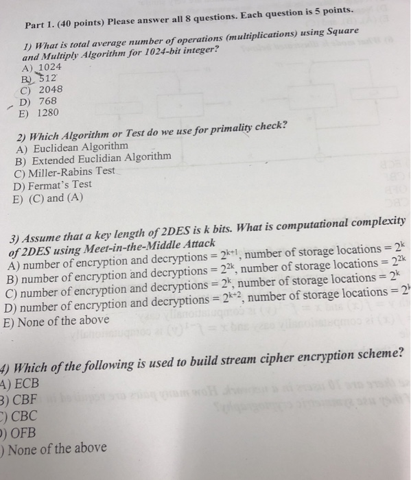 Solved Part 1. (40 points) Please answer all 8 questions. | Chegg.com