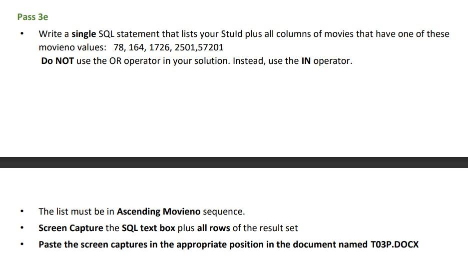 Pass 3e - Write a single SQL statement that lists | Chegg.com