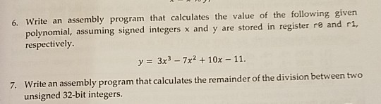 Solved 6. Write an assembly program that calculates the | Chegg.com