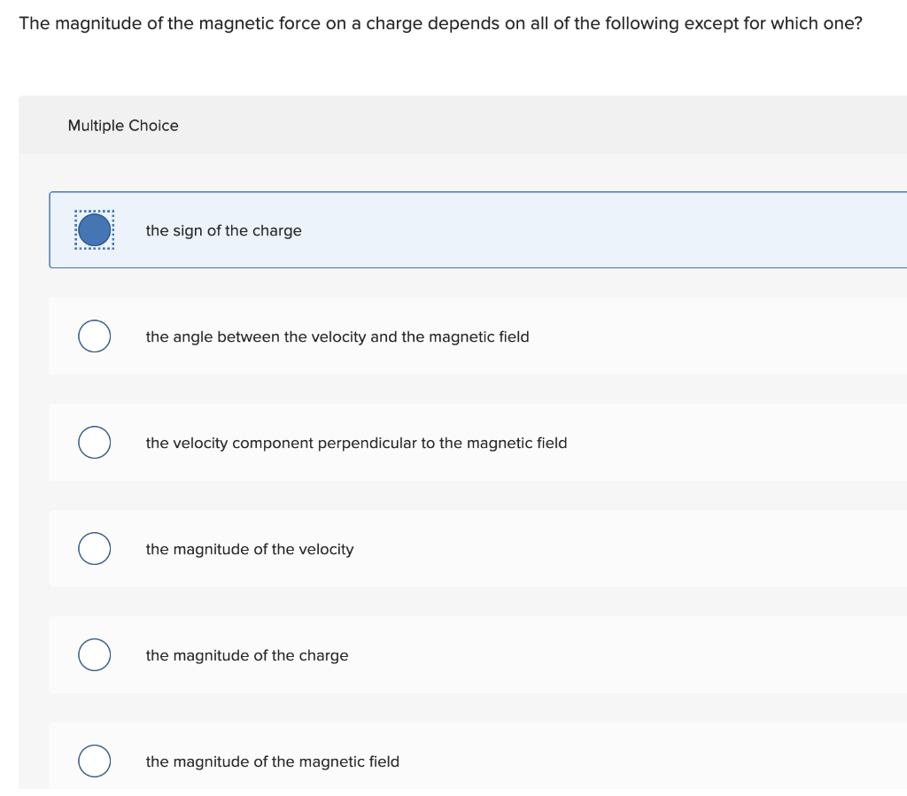 Solved The magnitude of the magnetic force on a charge | Chegg.com