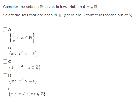 Solved Consider the sets on R given below. Note that a eR | Chegg.com