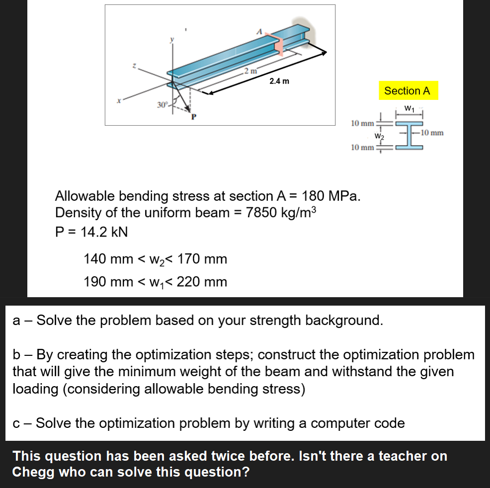 Solved Allowable bending stress at section A=180MPa. Density | Chegg.com