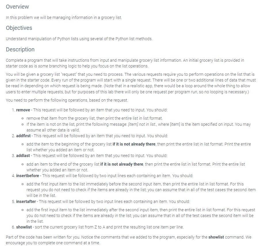 Solved Overview In this problem we will be managing | Chegg.com