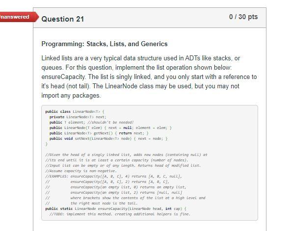 JAVA. Stacks, Lists and Generics. The question asks | Chegg.com