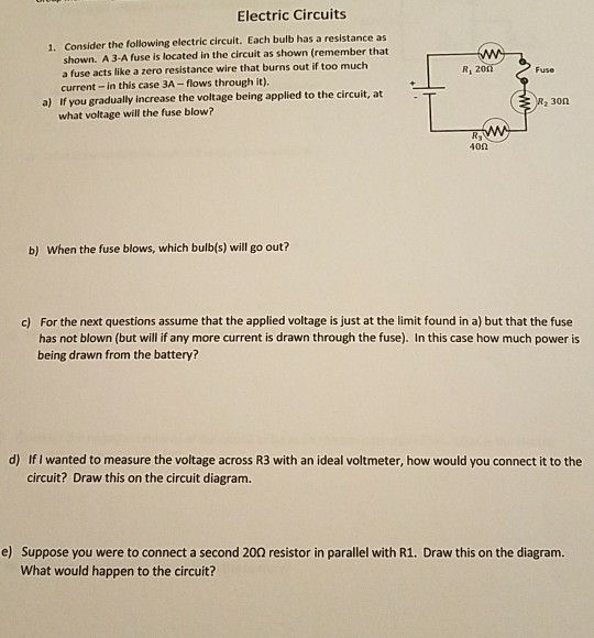 Solved Electric Circuits Consider the following electric | Chegg.com