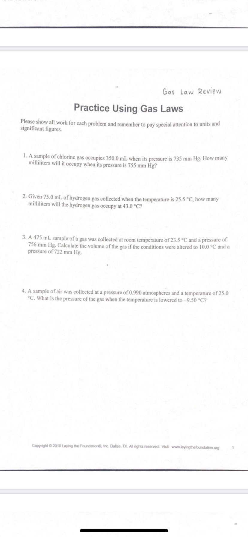 Gas Law Review Practice Using Gas Laws Please show | Chegg.com