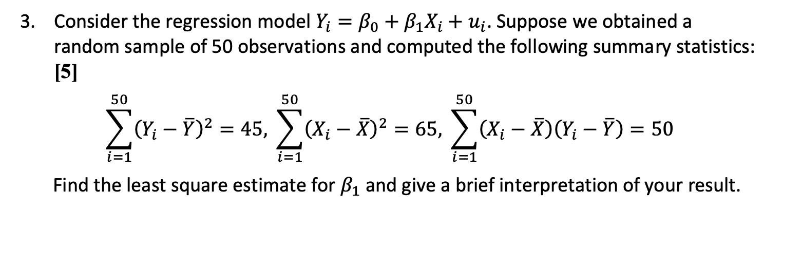 Solved Consider the regression model Yi=β0+β1xi+ui. ﻿Suppose | Chegg.com