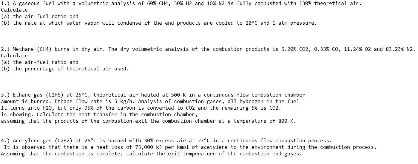 Solved 1.) A gaseous fuel with a volumetric analysis of | Chegg.com