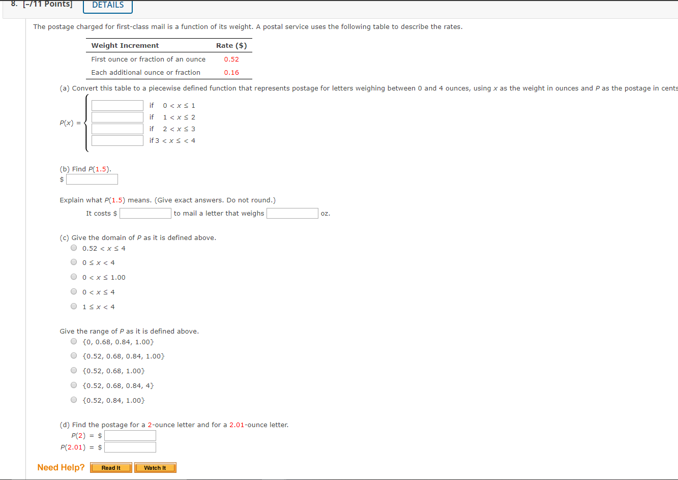 Solved 8 711 Points DETAILS The Postage Charged For Chegg