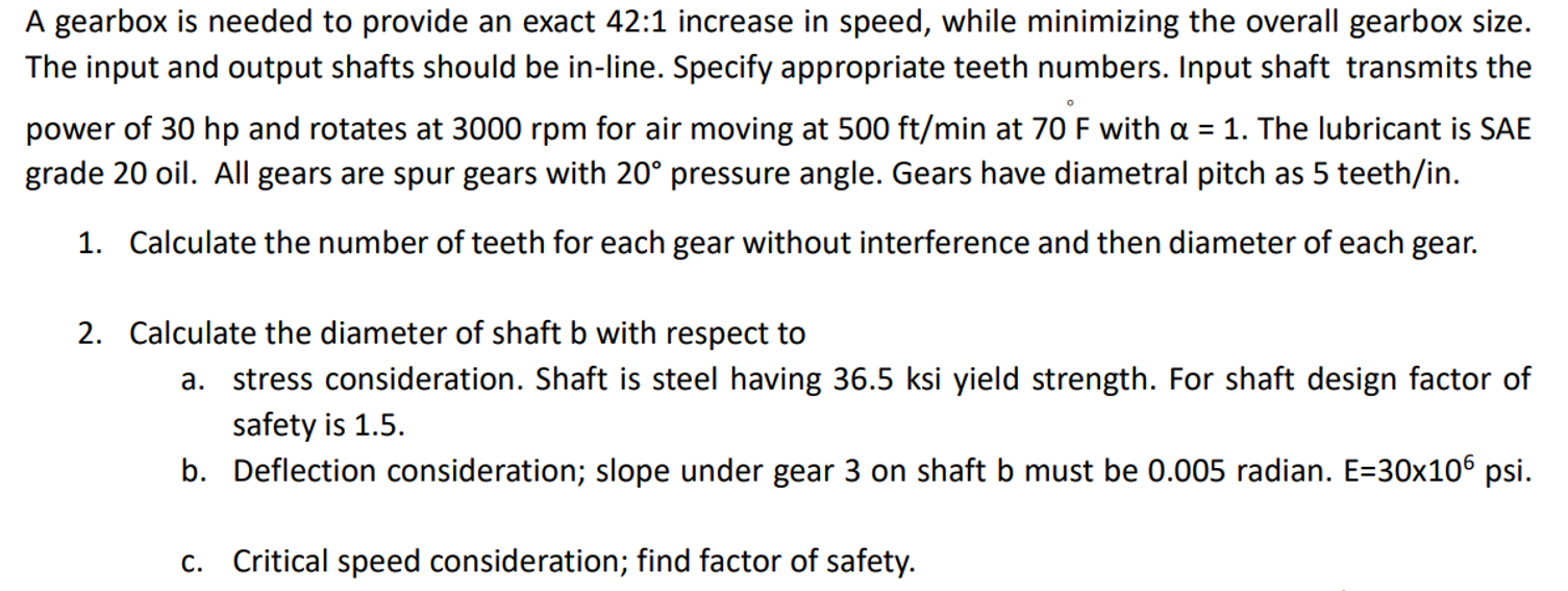Solved A gearbox is needed to provide an exact 42:1 increase | Chegg.com