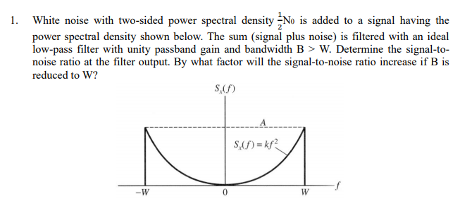 Solved 1. White noise with two-sided power spectral density | Chegg.com