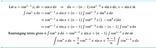 Solved Let u=cosn−1x,dv=cosxdx⇒du=−(n−1)cosn−2xsinxdx,v=sinx | Chegg.com