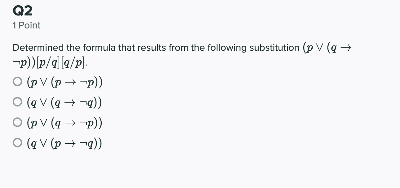 Solved Q2 1 Point Determined the formula that results from | Chegg.com
