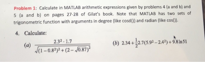 Solved Problem 1 Calculate In Matlab Arithmetic Expressions 5072