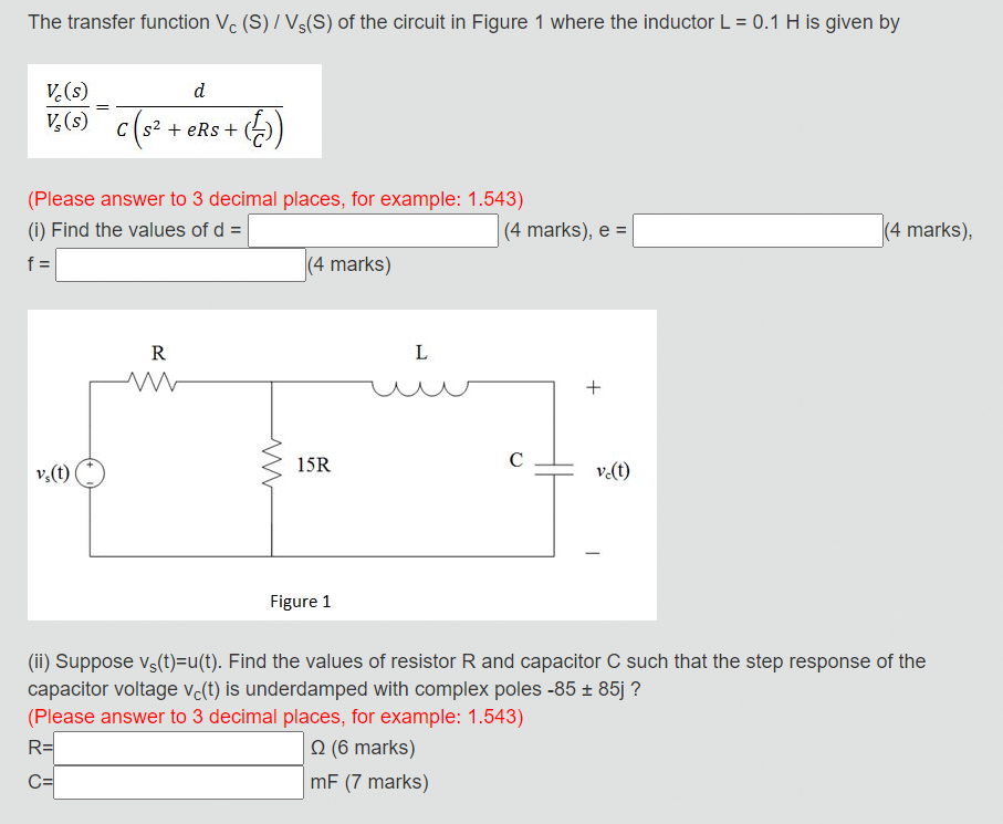 Solved The transfer function Vc (S)/V5(S) of the circuit in | Chegg.com