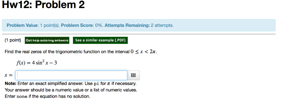 Solved Hw12: Problem 2 Problem Value: 1 point(s). Problem | Chegg.com