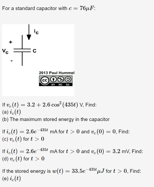 Solved For a standard capacitor with c=76μF ﻿:If | Chegg.com