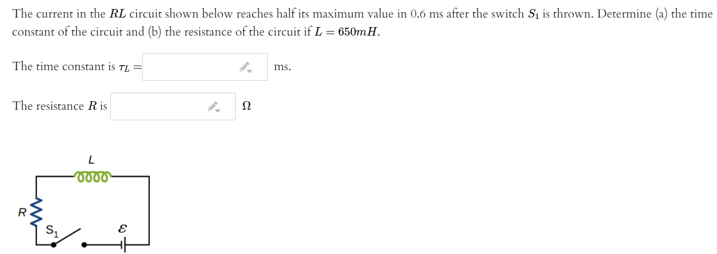 Solved The current in the RL circuit shown below reaches | Chegg.com