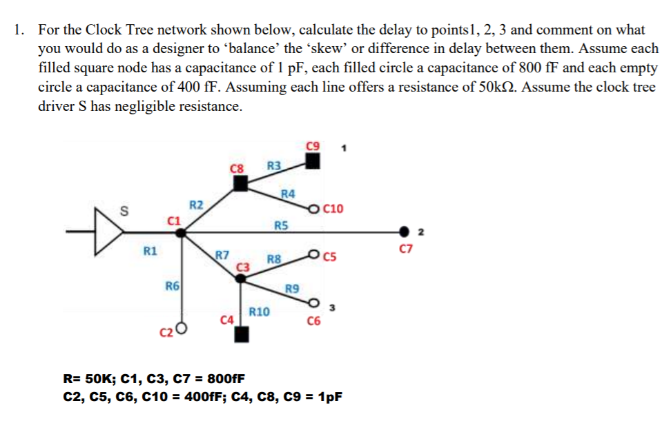 Solved 1. For the Clock Tree network shown below, calculate | Chegg.com