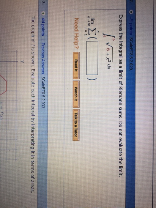 Solved 7. 0,-/1 points SCalcET8 52.029 Express the integral | Chegg.com