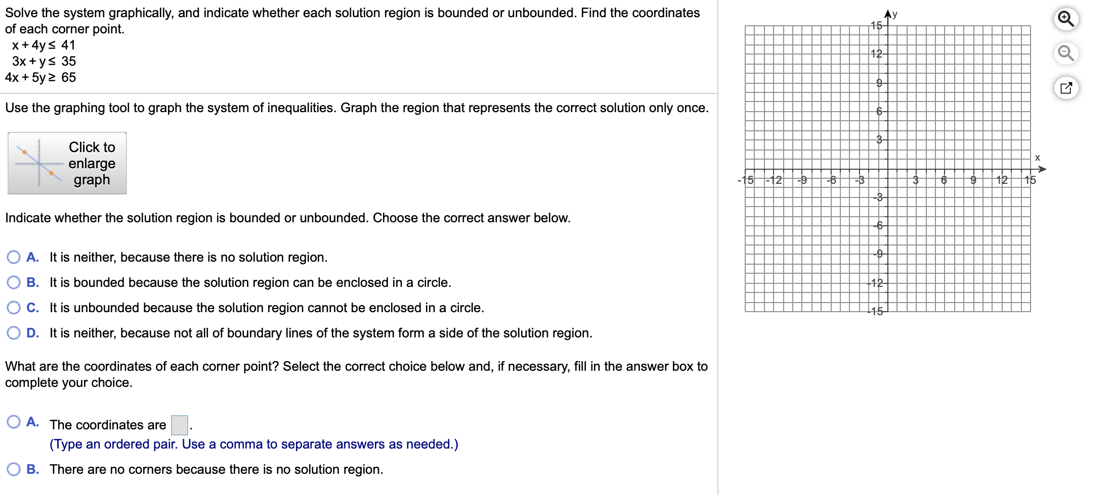 Solved у 15 Solve the system graphically, and indicate | Chegg.com