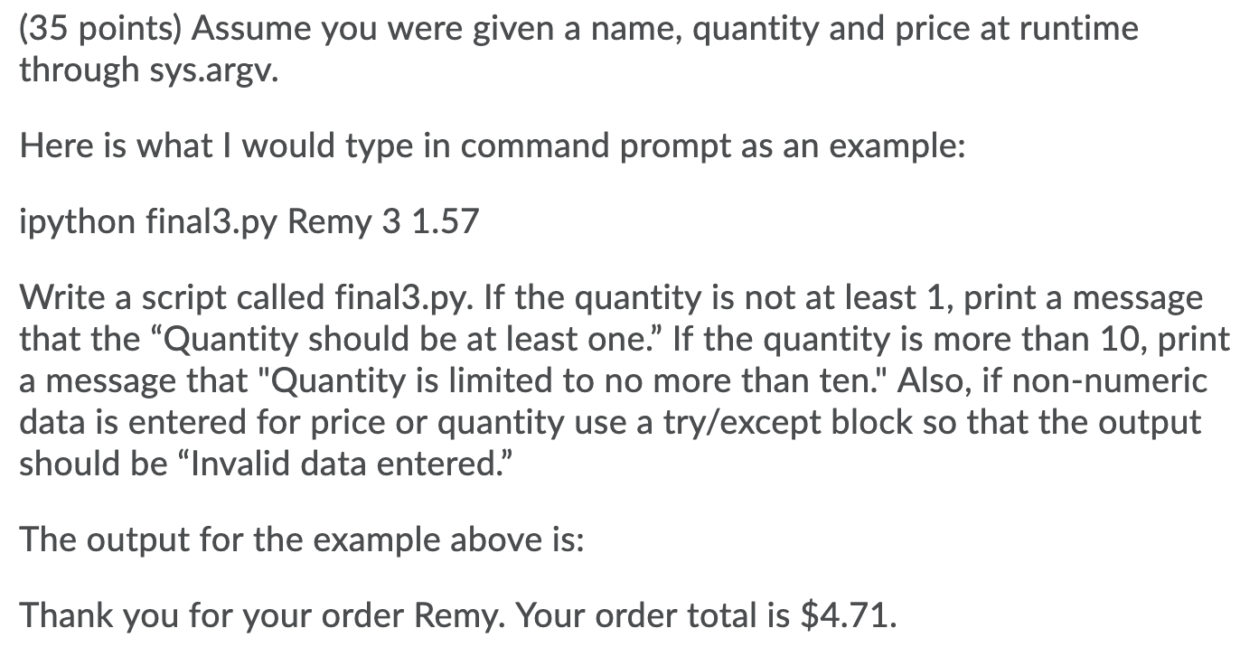 Solved 35 Points Assume You Were Given A Name Quantity 