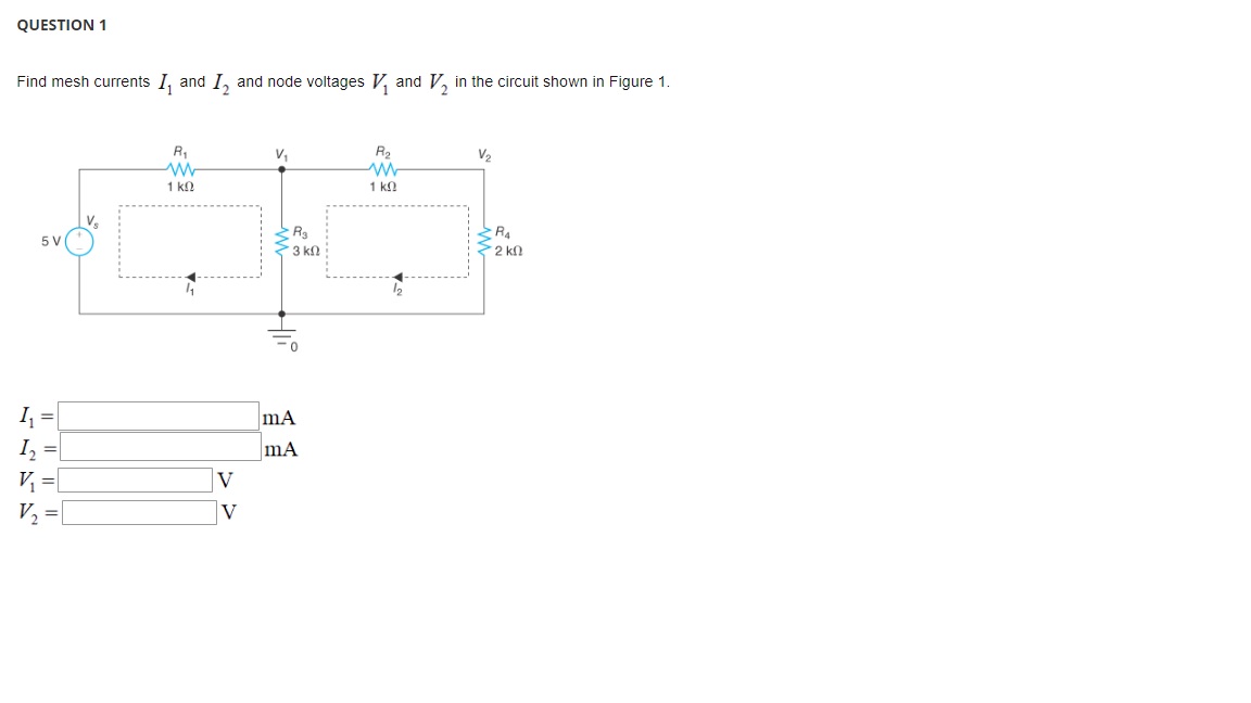 Solved Find mesh currents I1 and I2 and node voltages V1 and | Chegg.com