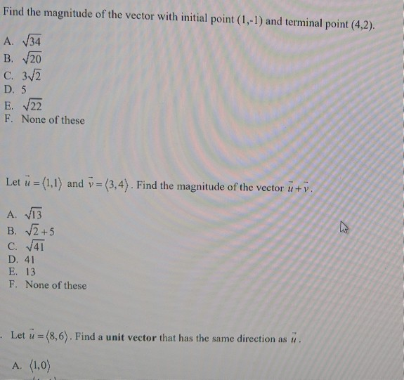 Solved Find the magnitude of the vector with initial point | Chegg.com