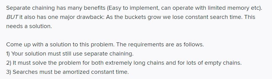 Solved Separate chaining has many benefits (Easy to | Chegg.com