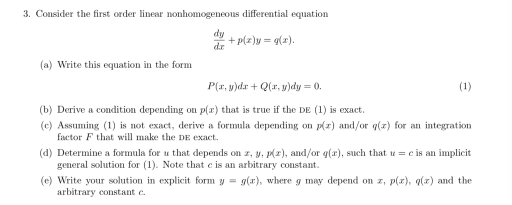 Solved 3. Consider the first order linear nonhomogeneous | Chegg.com