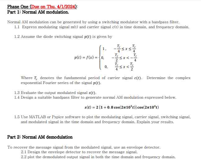 Solved Phase One (Due on Thu. 4/1/2024):Part 1: Normal AM | Chegg.com