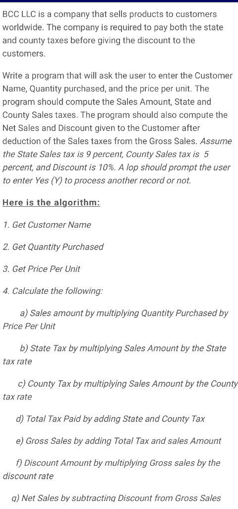 BCC LLC is a company that sells products to customers | Chegg.com