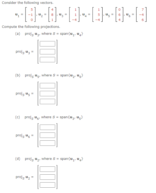 Solved Consider the following vectors. | Chegg.com